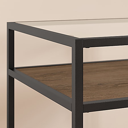 Bush Furniture Anthropology Glass Top End Table Rustic Brown Embossed ...