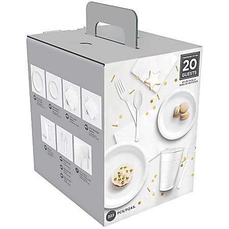Amscan Tableware Kit, Frosty White, Set Of 222 Pieces