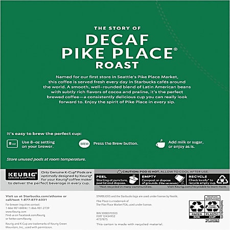 Starbucks K Cup Decaf Pike Place Roast Coffee 24Pack 4Box 12434952CT ...