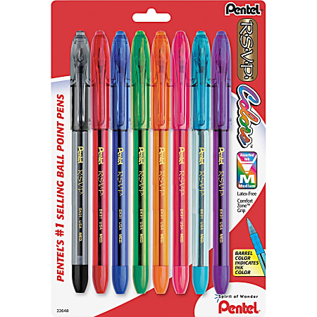 Pentel R.S.V.P. Ballpoint Pens Medium Point 1.0 mm Clear Barrel ...
