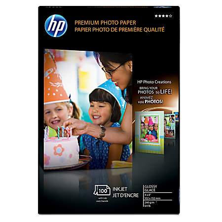 HP Premium Photo Paper With Tab Glossy 4 x 6 10 Mil Pack Of 100 Sheets ...