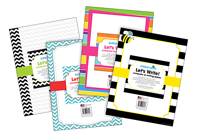 Barker Creek 4 Design Computer Paper Set Letter Paper Size Chevron ...