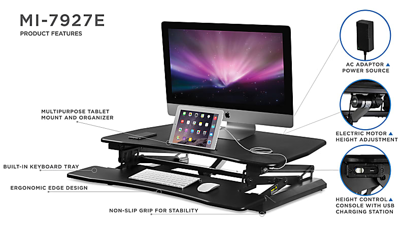 Mount It MI 7927E Electric 41 W Standing Desk Converter With USB Port ...