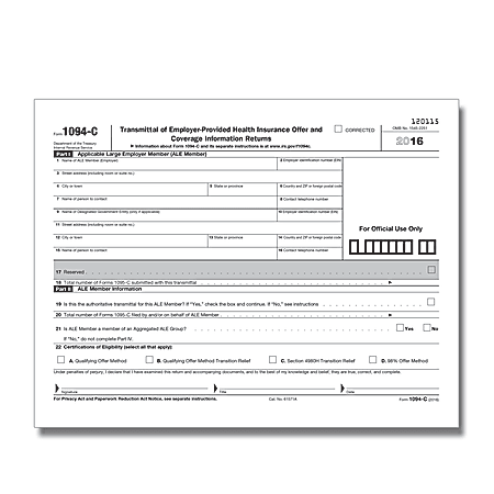 ComplyRight 1094 C InkjetLaser Transmittal Tax Forms Employee Provided ...