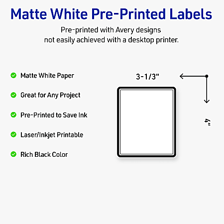 Avery Print To The Edge Labels Sure Feed S00 DM0 PRWMP10 4 x 3 13 Matte ...