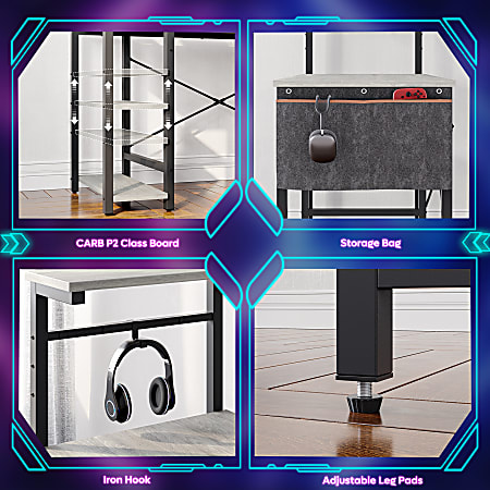 Bestier RGB Gaming Desk With Storage Shelf Side Pocket 45 W Retro Gray ...