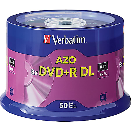 Verbatim DVDR DL Branded Surface Spindle 8.5GB Pack Of 50 Verbatim DVDR DL Branded Surface Spindle 8.5GB Pack Of 50
