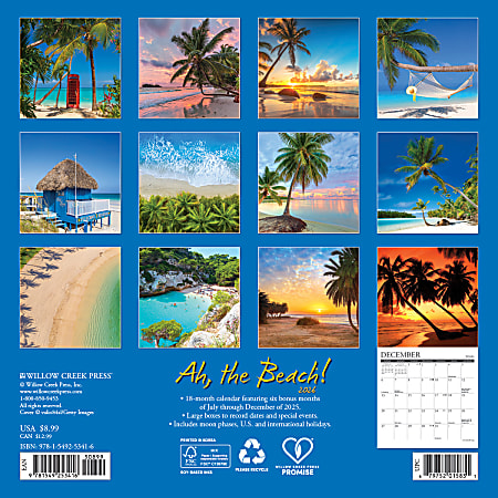 2026 Willow Creek Press Monthly Mini Wall Calendar 7 x 7 Ah The Beach ...