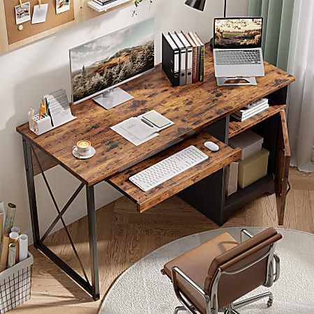 Bestier 48 W Reversible Writing Computer Desk Rustic Brown - Office Depot