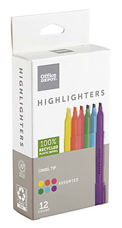 Office Depot Brand Pen Style Highlighters 100percent Recycled Assorted ...