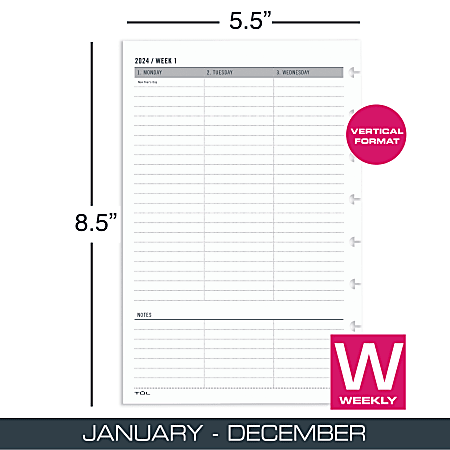 2024 TUL Discbound Weekly Planner Refill Pages Untimed Vertical Format ...