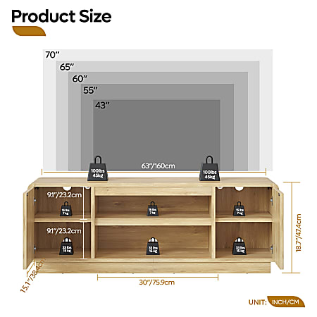 Bestier Wide Storage Cabinet with 2 Doors and Open Shelving Natural Oak ...