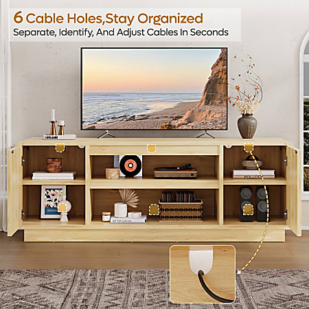 Bestier Wide Storage Cabinet with 2 Doors and Open Shelving Natural Oak ...
