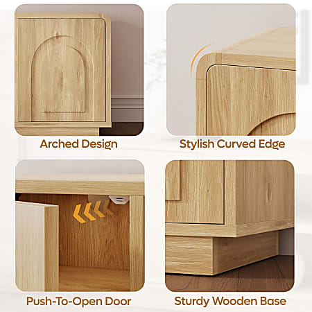 Bestier Wide Storage Cabinet with 2 Doors and Open Shelving Natural Oak ...