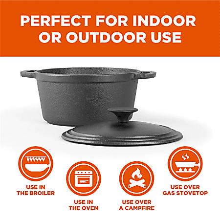 Commercial Chef Cast Iron Dutch Oven 3.4 Quart Black - Office Depot