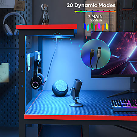 Bestier RGB Gaming Desk With Storage Shelf Side Pocket 62 W Black 3D ...