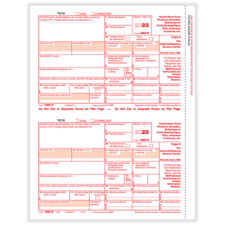 ComplyRight 1099 R Tax Forms 2 Up Federal Copy A Laser 8 12 x 11 White ...