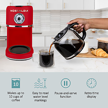 Nostalgia Classic Retro 10 Cup Coffee Maker Red Total Qty 1 - Office Depot