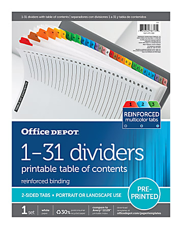 Office Depot Brand Table Of Contents Customizable Index With Preprinted ...