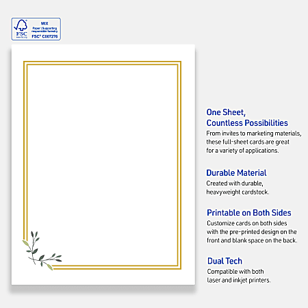 Avery Printable Cards 8 12 x 11 Matte White With Gold Double Border ...
