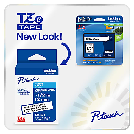 Brother P touch TZe131 Laminated 12 in 12mm x 26.2ft 8m Black on Clear ...