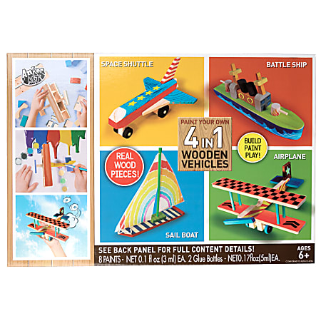 JAM Paper Games Wooden Vehicle Painting Kit Set Of 4 Vehicles - Office ...