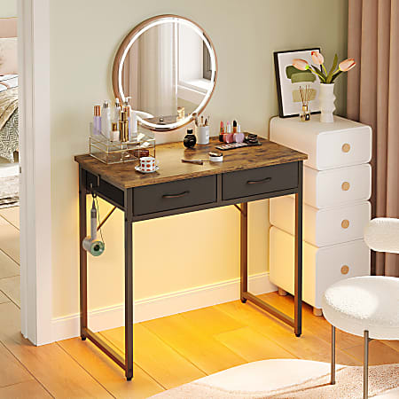 PINMOCO 32 W Writing Desk With DrawersHanging Hook Rustic Brown ...