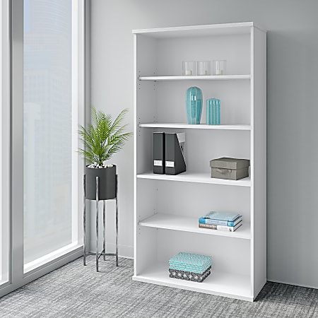 Bush Business Furniture Easy Office 73 H 5 Shelf Bookcase White ...