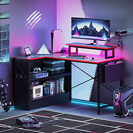 Bestier Open Cabinet 43 W L Shaped Gaming Computer Desk With Monitor ...