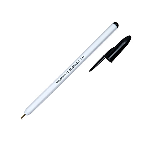 SKILCRAFT Ballpoint Pens Fine Point White Barrel Black Ink Box Of 12 ...