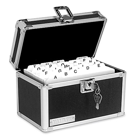 Vaultz Locking Index Card Box 4 x 6 Black - Office Depot