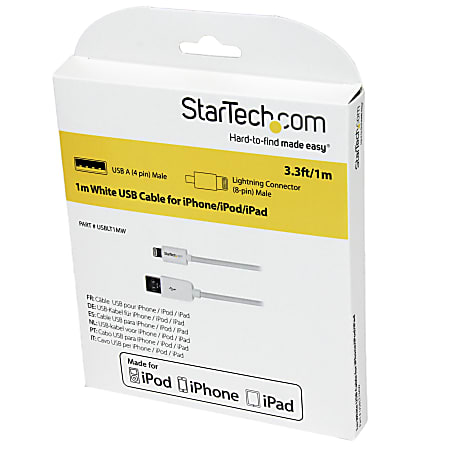 StarTech.com 1m 3ft White Apple 8 pin Lightning Connector to USB Cable ...