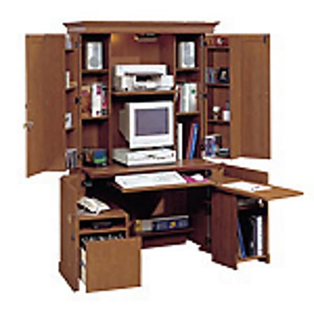 Sauder Monarch Computer Armoire Workcenter 71 38 H x 41 12 W x 23 D Closed Fruitwood Office Depot