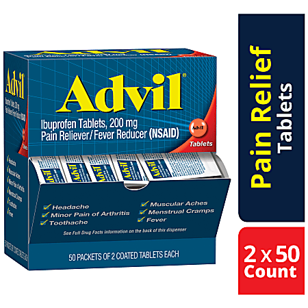 Advil Ibuprofen Packets 2 Tablets Per Packet Box Of 50 Packets - Office ...