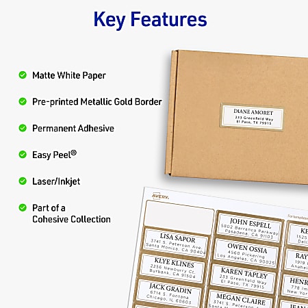 Avery Printable Labels With Metallic Border Rectangle 1 x 2 58 Matte ...