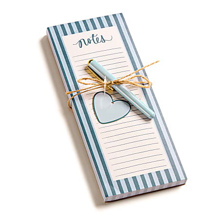 Eccolo List Pad With Pen 4 x 10 100 Sheets Blue Stripes - Office Depot