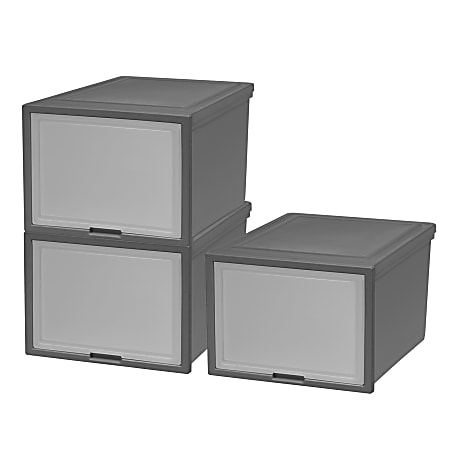 Iris Storage Bins With Sliding Doors 14 14 x 16 18 Gray Set Of 3 Bins ...