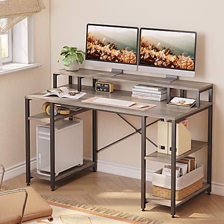 Bestier 56 W Student Desk With Monitor Stand Storage Shelf Gray Wash ...