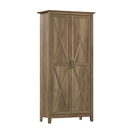 Bush Furniture Key West 32 W Tall Storage Cabinet with Doors and Shelves Reclaimed Pine Standard Delivery