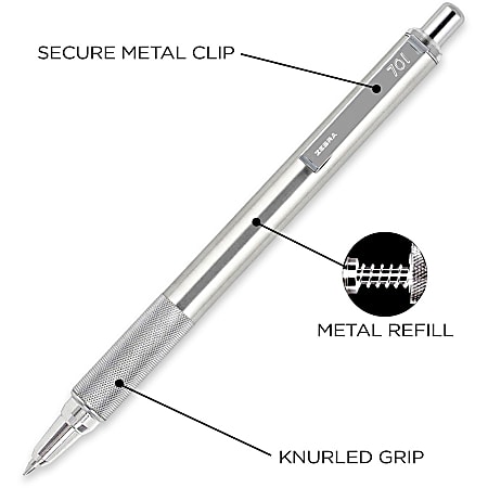 Zebra Pen F 701 Stainless Steel Retractable Ballpoint Pen Fine Point 0. ...