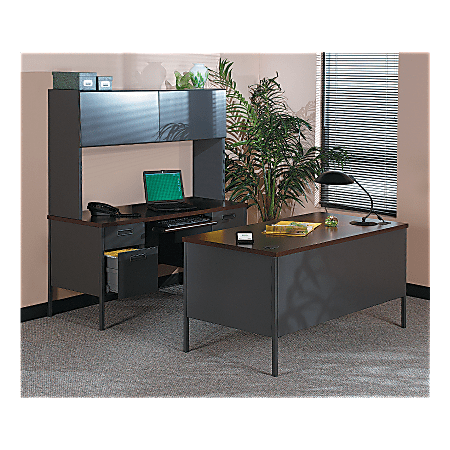 HON Metro 60 W Classic Double Pedestal Computer Desk MahoganyCharcoal ...