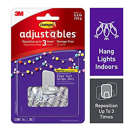 Command Adjustables Repositionable Clips Clear Pack Of 14 Clips30 ...