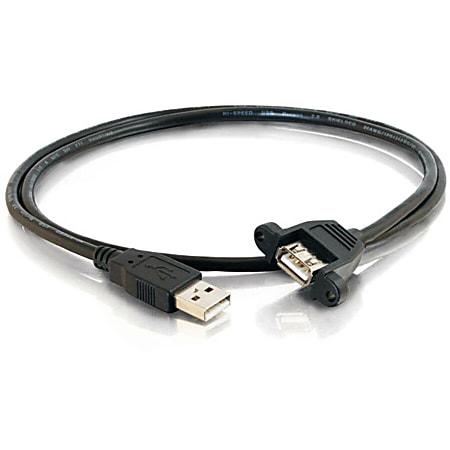 C2G 2ft Panel Mount USB 2.0 A Male to A Female Cable Type A Male USB ...