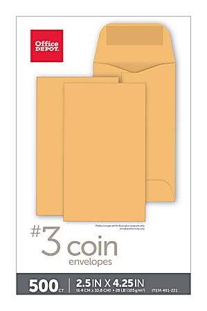 Office Depot Brand Coin Envelopes 2 12 x 4 14 Gummed Seal Manila Box Of ...