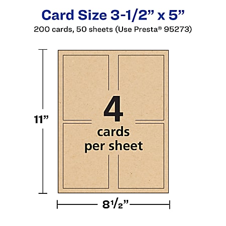 Avery Printable Postcards 95273 KMC50 Rectangle 3.5 x 5 Kraft Brown ...