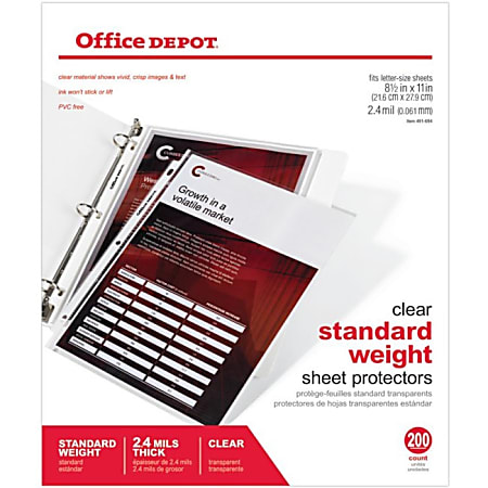 Office Depot Brand Standard Weight Sheet Protectors 8 12 x 11 Clear ...