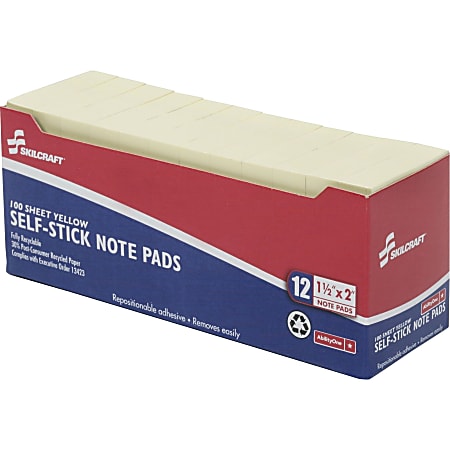 SKILCRAFT Self Stick Notes 1200 Total Notes Pack Of 12 Pads 1 12 x 2 ...