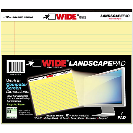 Roaring Spring Wide College Ruled Landscape Legal Pad 11 x9.5 40 Sheets ...
