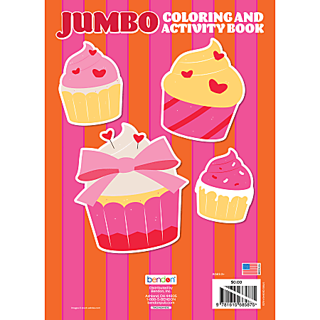 Bendon Jumbo Coloring Activity Book Valentines Day Cupcakes - Office Depot