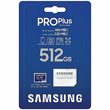 Samsung PRO Plus MB MD512S 512 GB Class 10UHS I U3 V30 microSDXC 1 180 ...